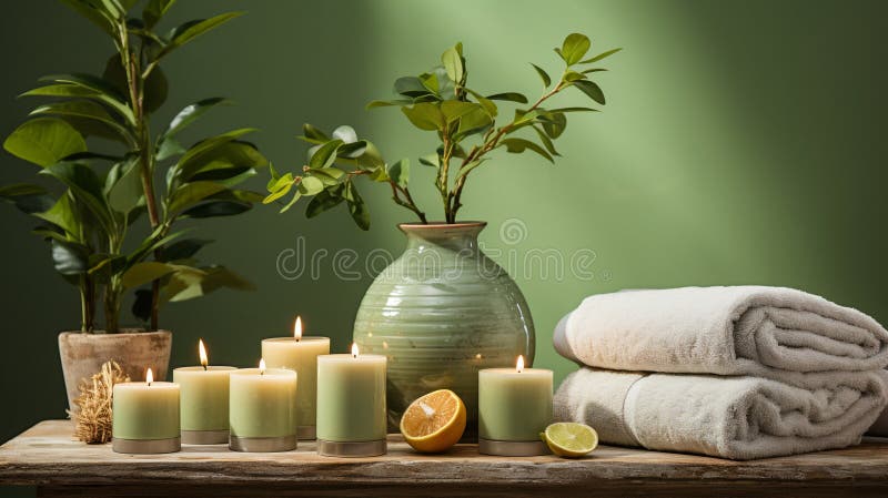 Spa Background with Candles and Towels. Generative AI Stock ...