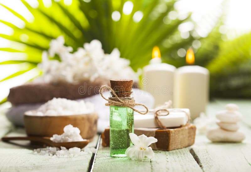 Spa Background in Range of White and Green. Green Leaves Background ...