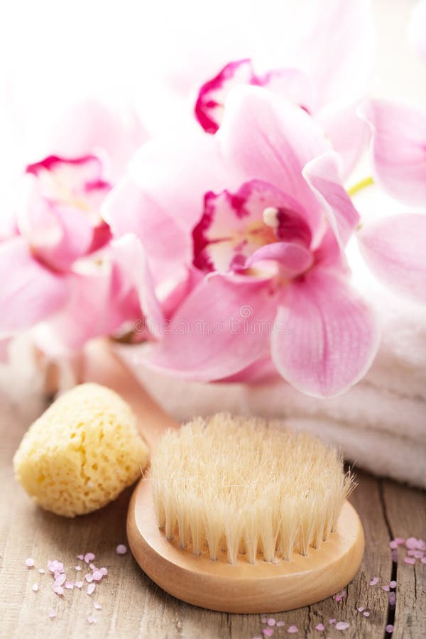 Spa and Bath Set with Orchid Flower Stock Image - Image of bath ...