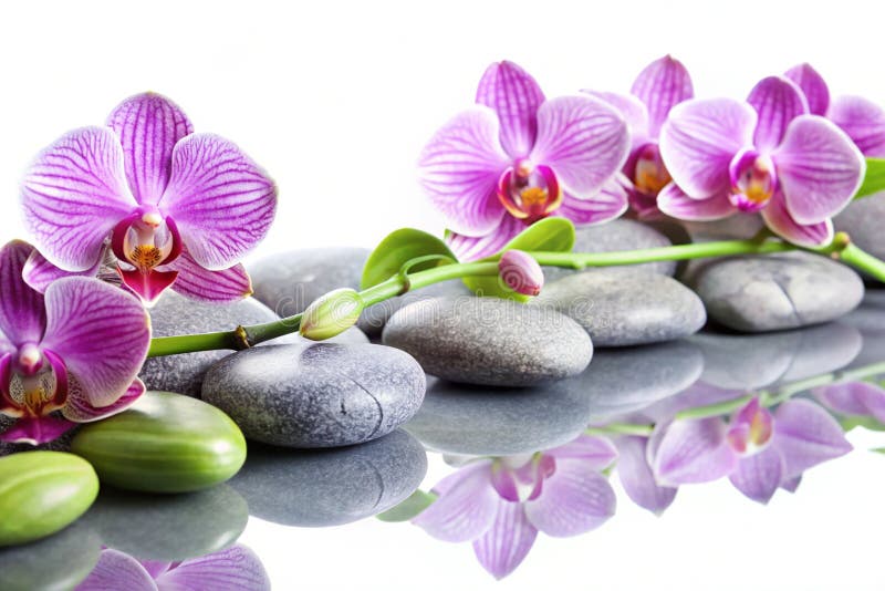 Spa Border with Stones and Orchid Flowers Stock Illustration ...