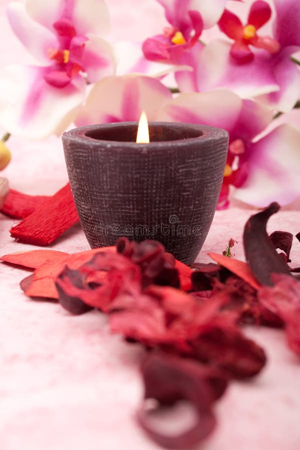 Spa candle stock image. Image of decor, shot, pink, flower - 13026649
