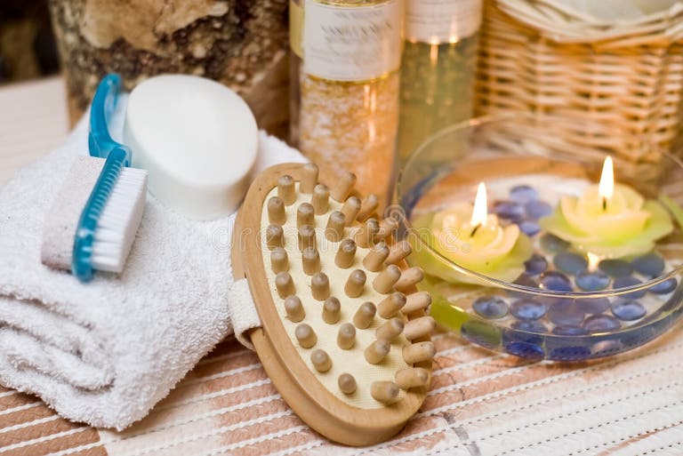 Spa candles in water stock image. Image of brush, aromatherapy - 4024759