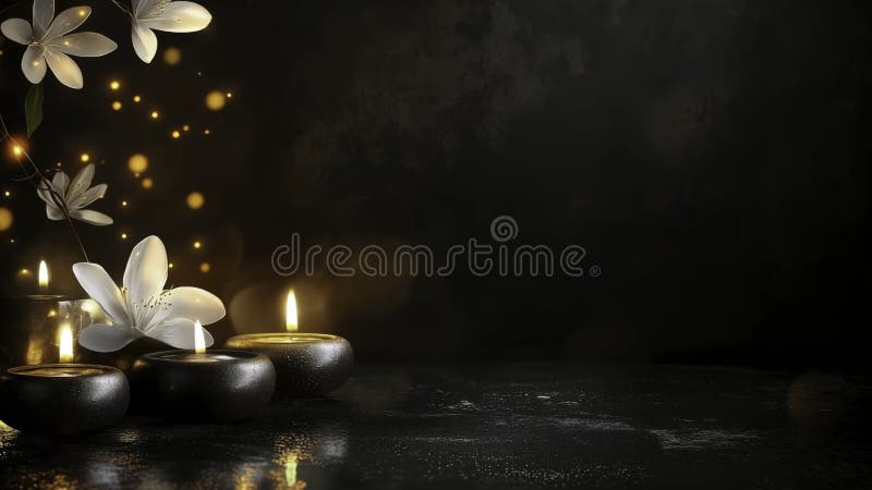 Spa Candles with White Flowers and Warm Glow, Spa Background Stock ...