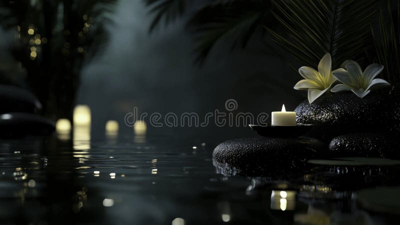 Spa Candles with White Flowers and Warm Glow, Spa Background Stock ...