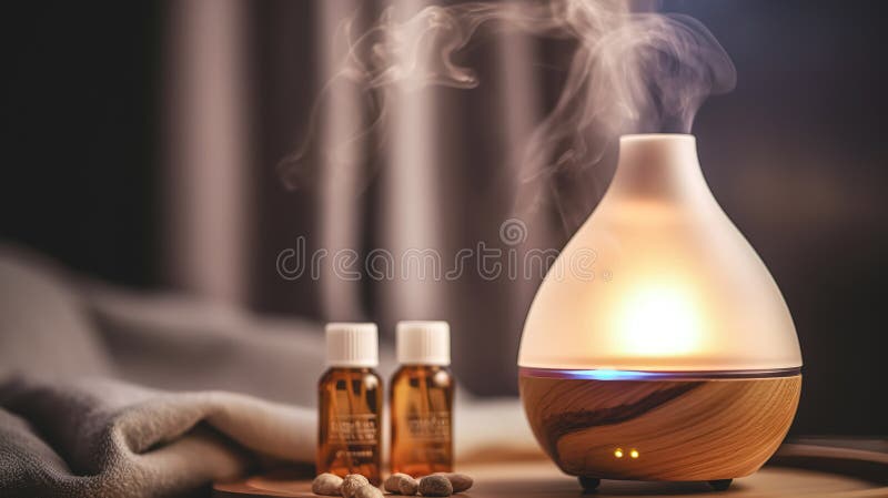 Spa Composition with Aroma Oil Diffuser Lamp on a Blurred Background ...