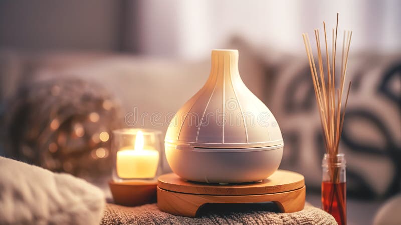 Spa Composition with Aroma Oil Diffuser Lamp on a Blurred Background ...