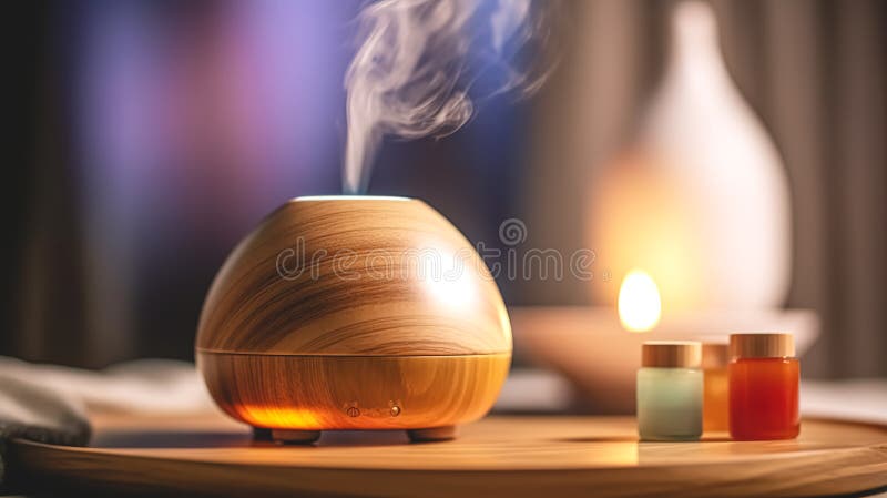 Spa Composition with Aroma Oil Diffuser Lamp on a Blurred Background ...