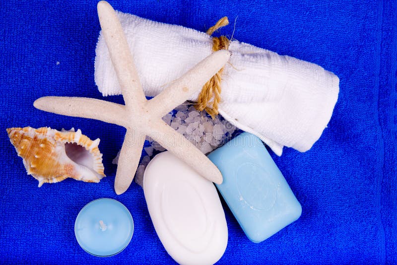 Spa composition in blue stock image. Image of fancy, starfish - 43008985