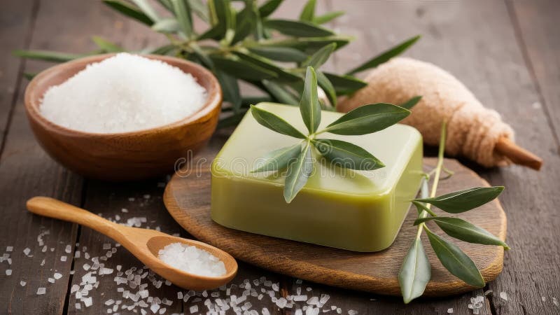 Spa Setting with Salt and Olive Soap Stock Illustration - Illustration ...