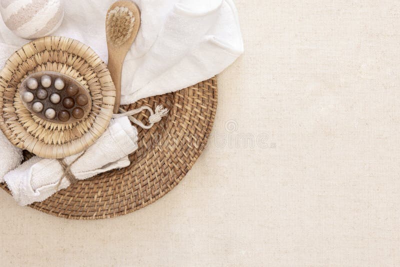 Spa Composition with Personal Care Items, Top View. Stock Image - Image ...