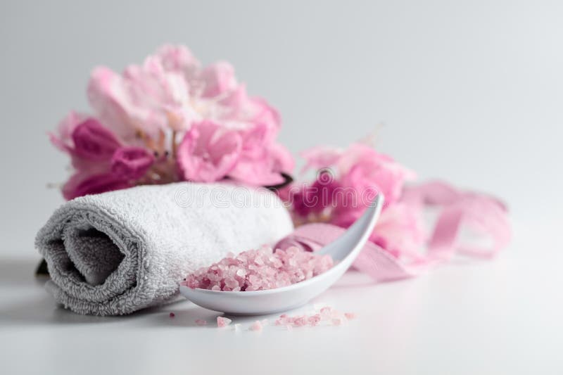 Spa Composition with Pink Himalayan Salt Stock Image - Image of natural ...