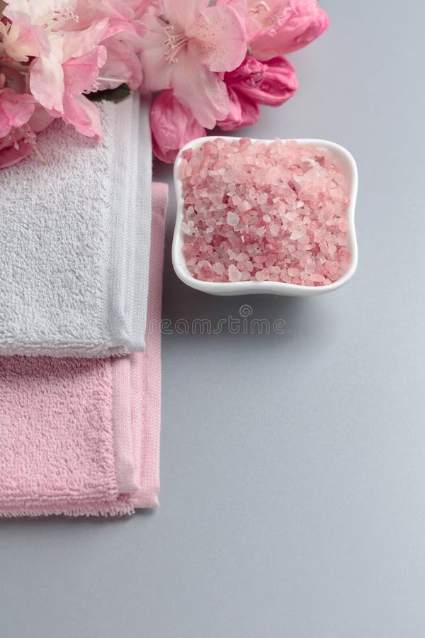 Spa Composition with Pink Himalayan Salt Stock Image - Image of bath ...