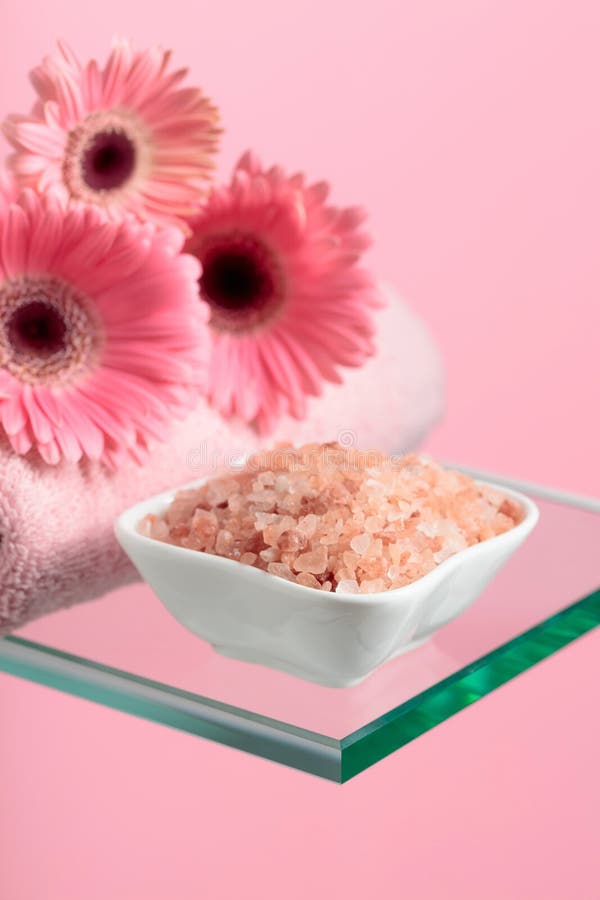 Spa Composition with Pink Salt Stock Photo - Image of gerber, aroma ...
