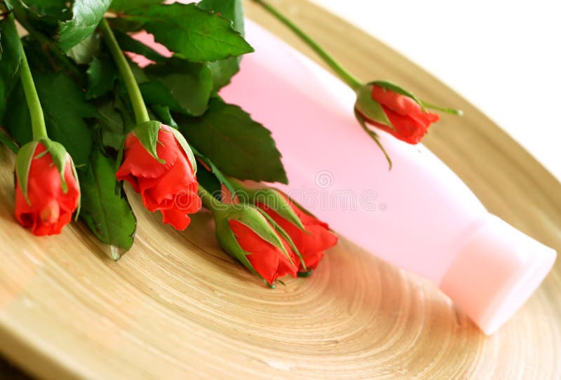 Spa Composition of Roses and Lotion in Bottle Stock Photo - Image of ...