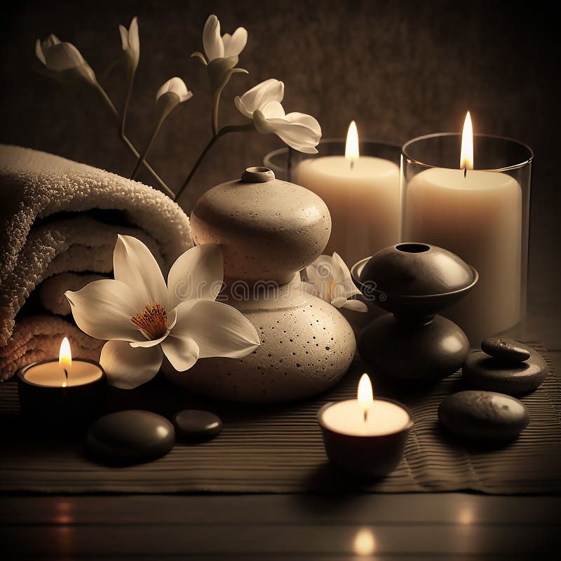 Spa Concept Candles Towels Massage Stones Soft Light Generated By