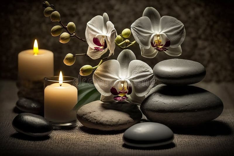 Spa Concept Candles Towels Massage Stones Soft Light Generated By