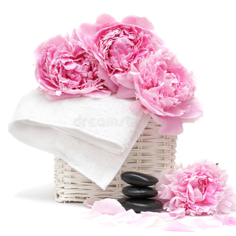 Spa Concept with Flower, Towel and Stones Stock Photo - Image of ...
