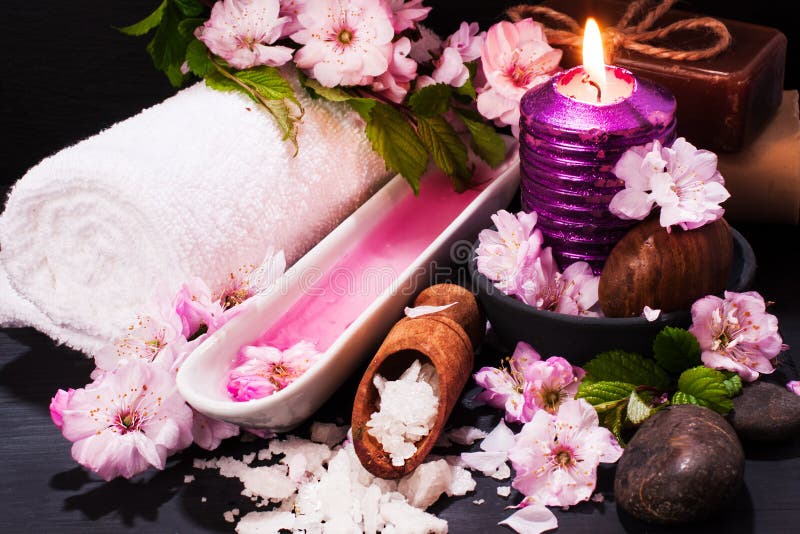 Spa Concept with Flowers of Almond Stock Image - Image of leaf ...