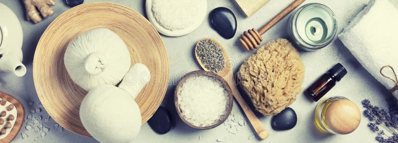 Spa Concept. Top View of Beautiful Spa Products. Stock Image - Image of ...