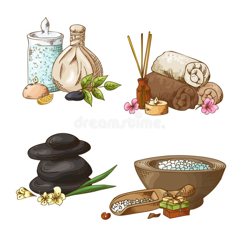 Spa Elementa in Hand Drawn Style. Sketch Design Template for Beauty ...