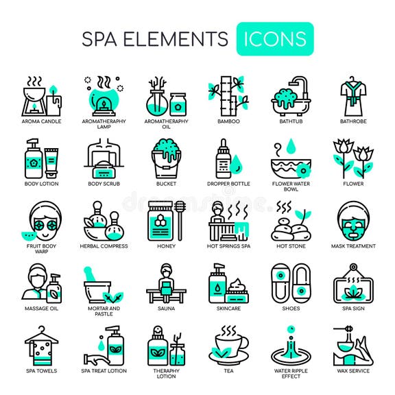 Spa Elements , Pixel Perfect Icons Stock Vector - Illustration of bath ...