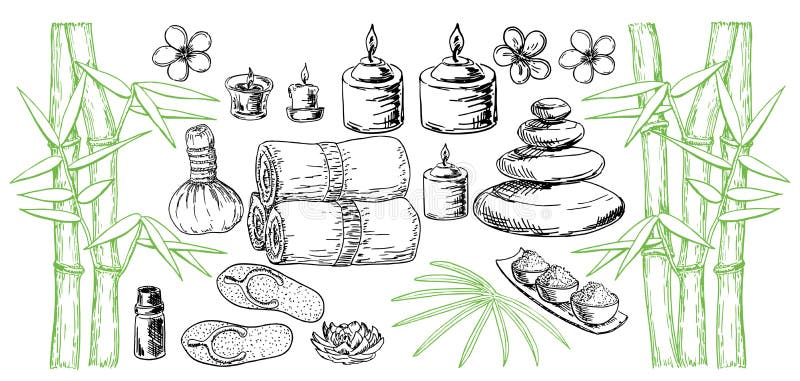 Spa Elements Sketch. Template Vector Card. Accessories for SPA ...