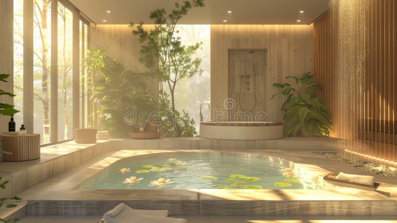 Spa Environment Shown from a Back View, Emphasizing Relaxation and ...