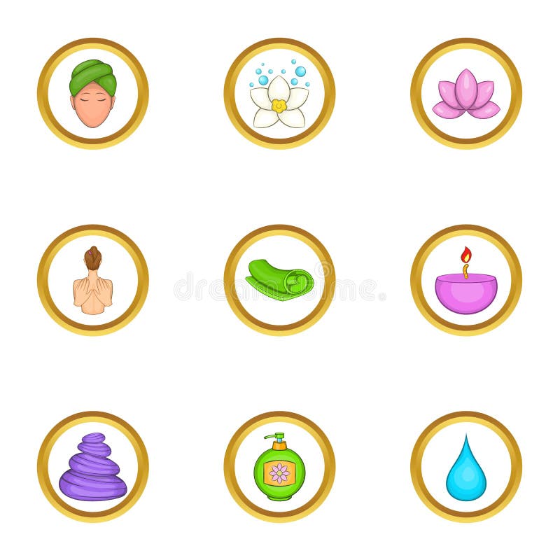 Spa Equipment Icons Set, Cartoon Style Stock Vector - Illustration of ...