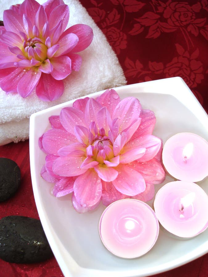 Spa Essentials (beautiful Bottle of Perfume and Candle, Flowers, Cream ...