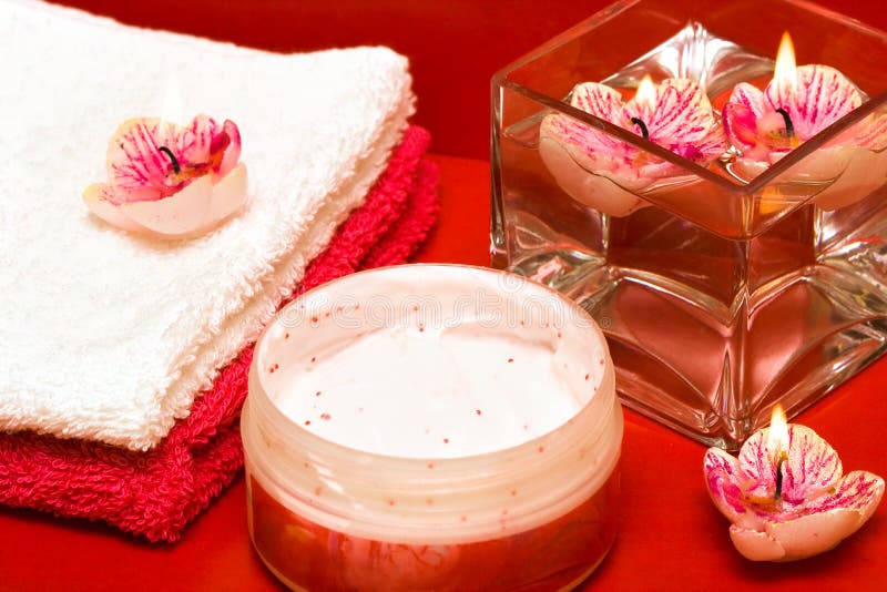 Spa Essentials (beautiful Bottle of Perfume and Candle, Flowers, Cream ...