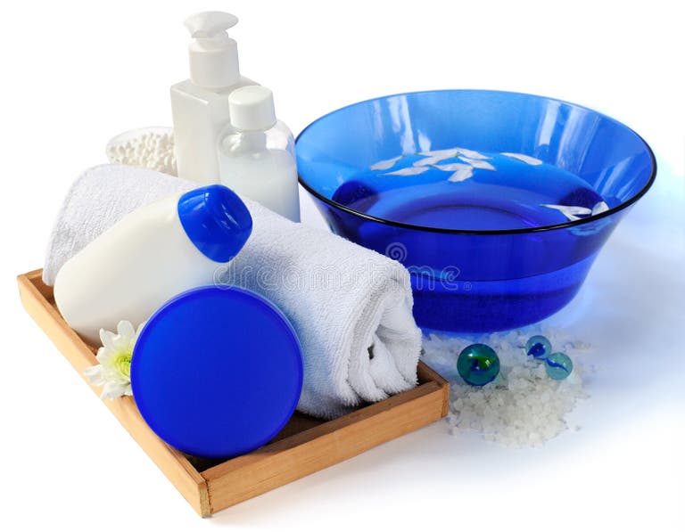 Spa Essentials in Blue and White Color Stock Image - Image of flower ...