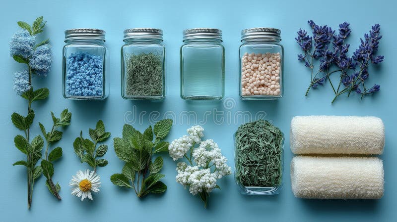 Spa Essentials: a Collection of Natural Ingredients and Tools Stock ...