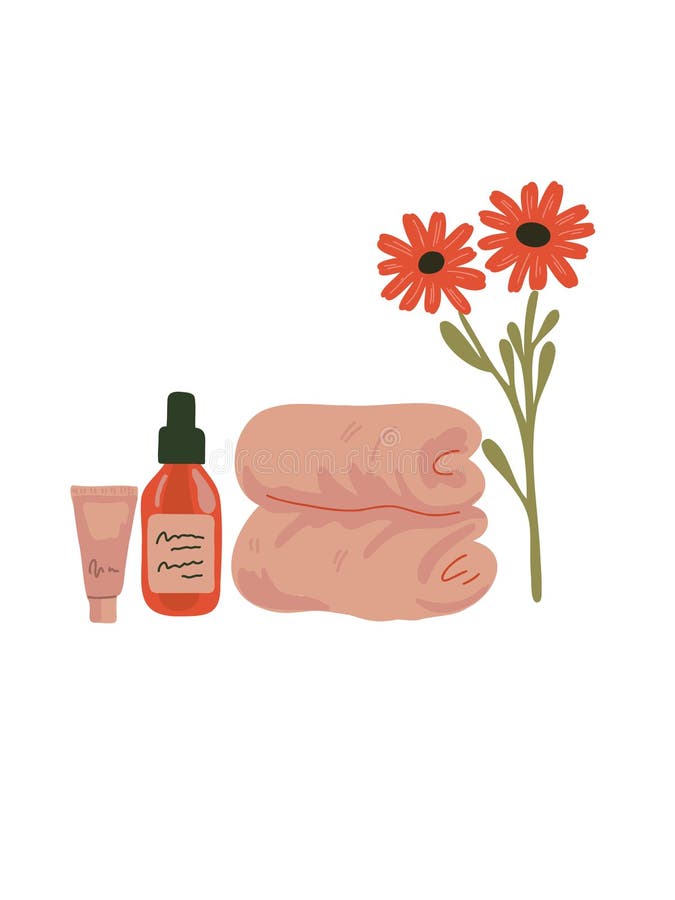 Spa Essentials with Flower and Towel Illustration Stock Illustration ...