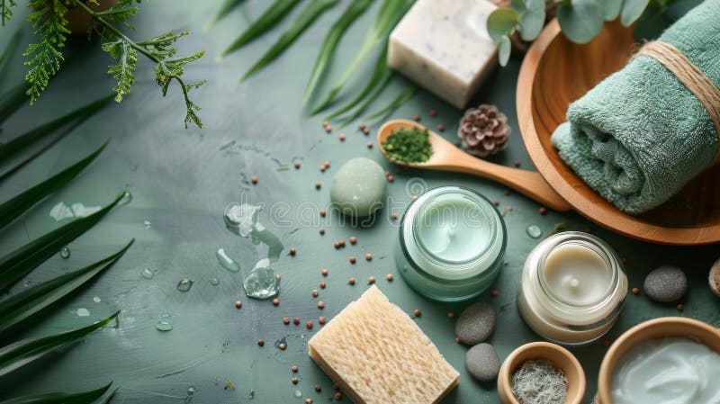 Spa Essentials with Natural Green Elements Stock Photo - Image of ...