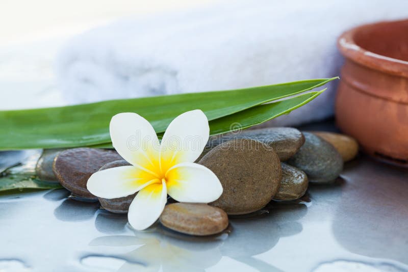 Spa Flower and Stones and Towel for Massage Stock Photo - Image of ...