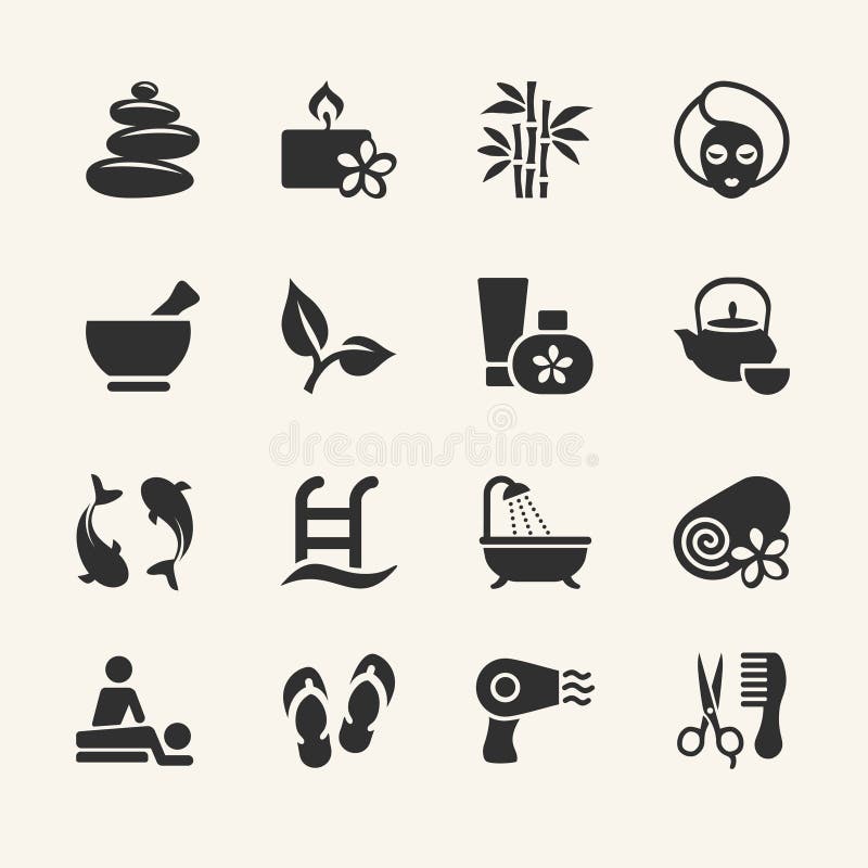 Spa Massage Therapy Cosmetics Icons. Stock Vector - Illustration of ...