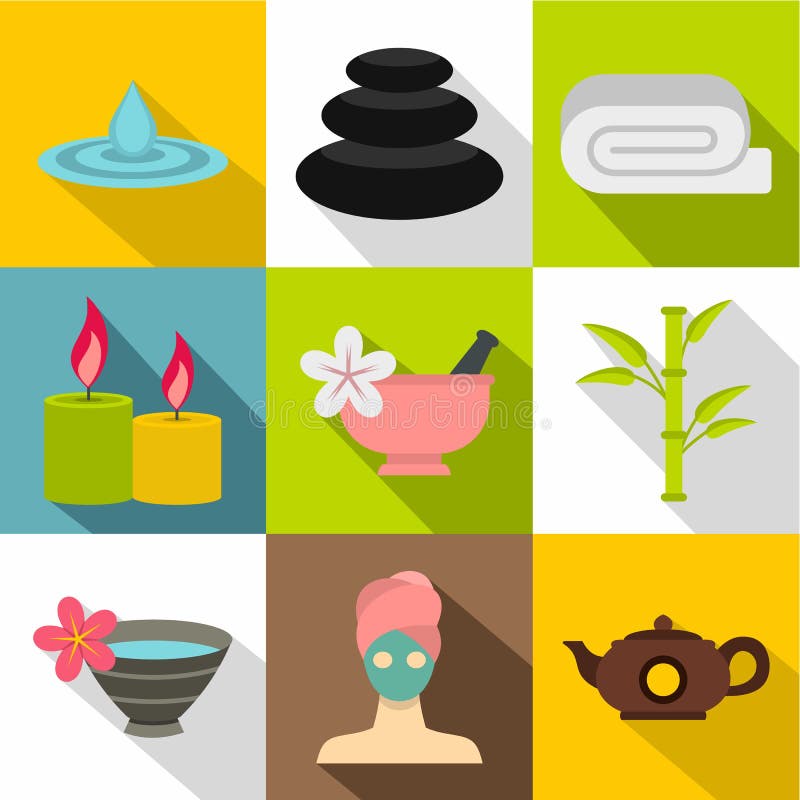 SPA icons set, flat style stock vector. Illustration of bamboo - 84619944