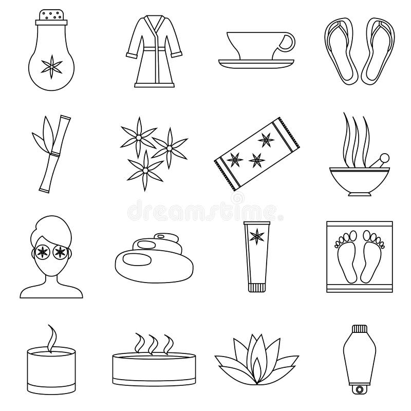 Spa Icons Set, Outline Style Stock Vector - Illustration of candle ...