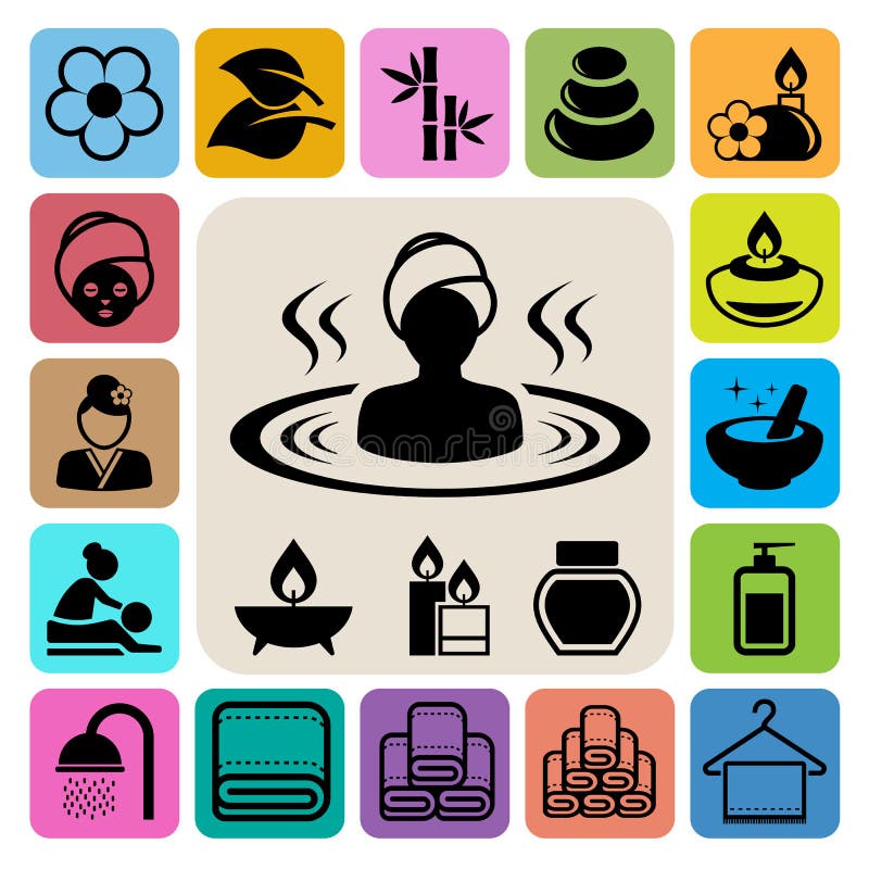 Spa icons set stock vector. Illustration of candle, beauty - 137818758