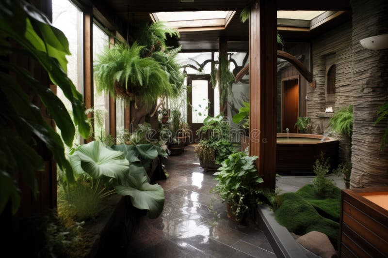 Spa with Indoor Plants and Greenery for Serene Atmosphere Stock ...