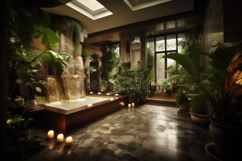 Spa with Indoor Plants and Greenery for Serene Atmosphere Stock Image ...