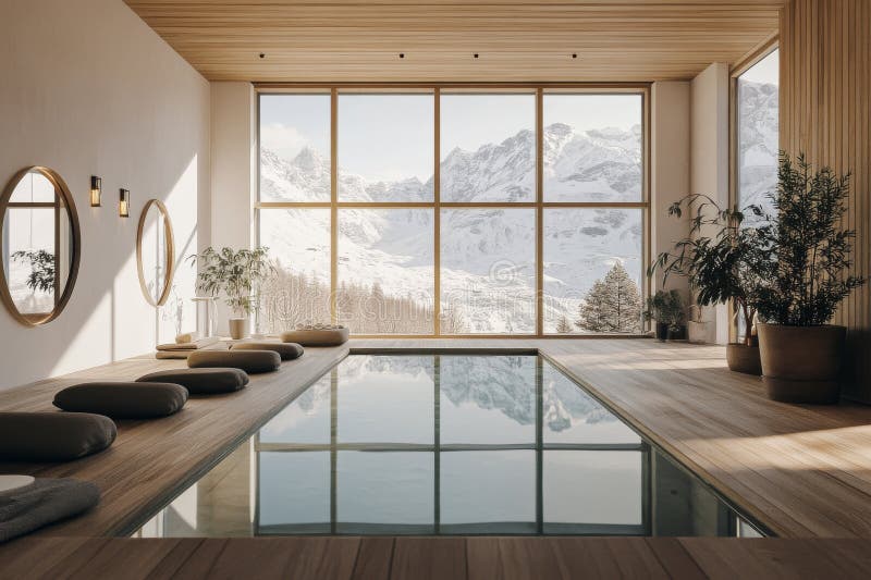 Spa Interior in Beige with Loungers and Panoramic Windows Stock Image ...