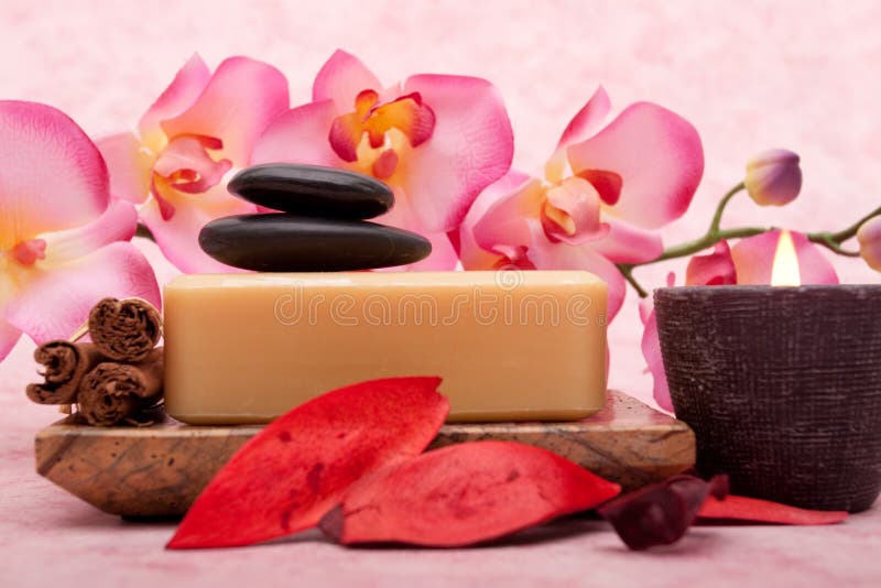 Spa items stock image. Image of orchid, flower, rock - 13460547