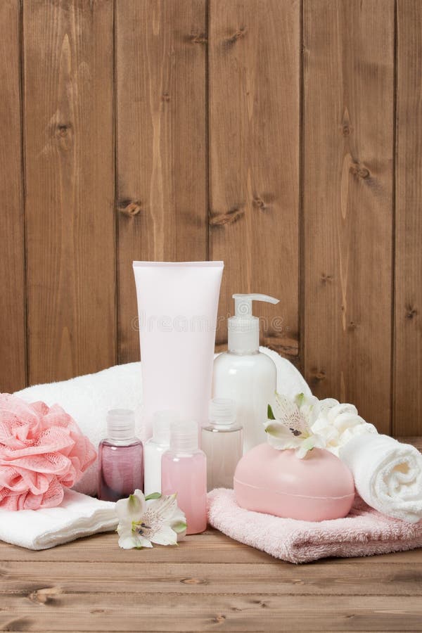 Spa Kit. Shampoo, Soap Bar and Liquid. Toiletries Stock Photo - Image ...