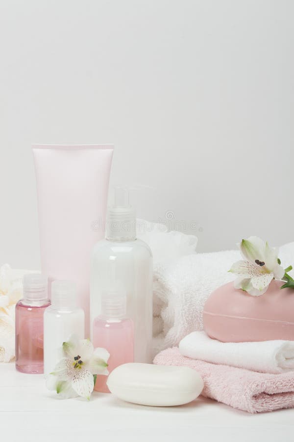 Spa Kit. Shampoo, Soap Bar and Liquid. Toiletries Stock Image - Image ...
