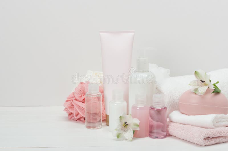 Spa Kit. Shampoo, Soap Bar and Liquid. Toiletries Stock Photo - Image ...