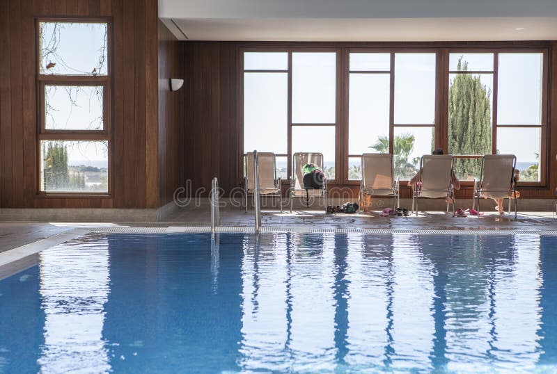 Spa Luxury Swimming Pool with Wooden Structure Skylight Stock Photo ...