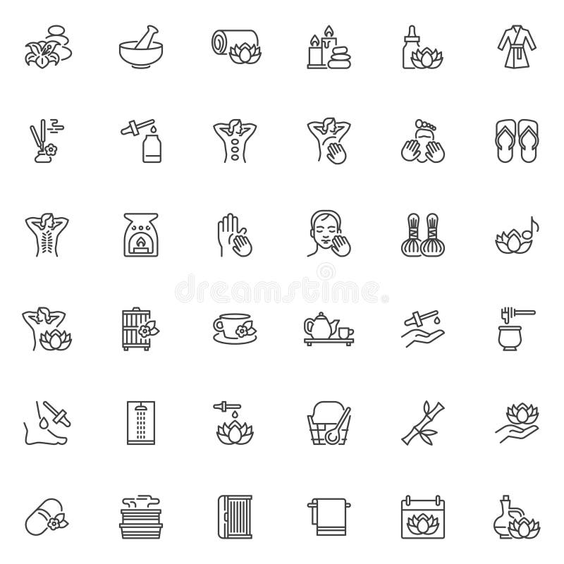 Spa And Massage Line Icons Set Stock Vector Illustration Of Sign Flat 274044670