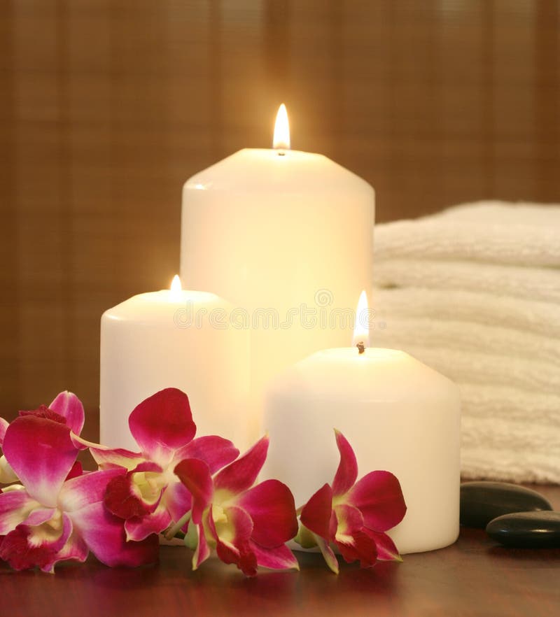 Spa candles and shell stock image. Image of blue, hotel - 4024261