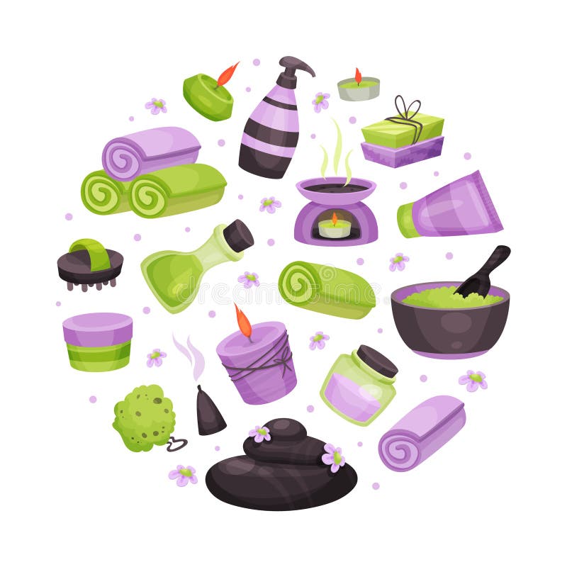 Spa Objects in Shape of Circle. Spa, Wellness and Beauty Banner, Poster ...